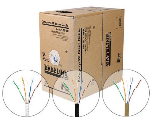 BASELINE 1000ft CAT5E UTP Solid Cable - 24 AWG Riser-Rated, White ...