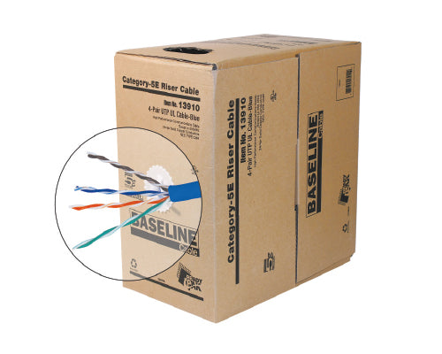 BASELINE 1000ft CAT5E UTP Solid Cable - 24 AWG Riser-Rated, Blue, cULus ...