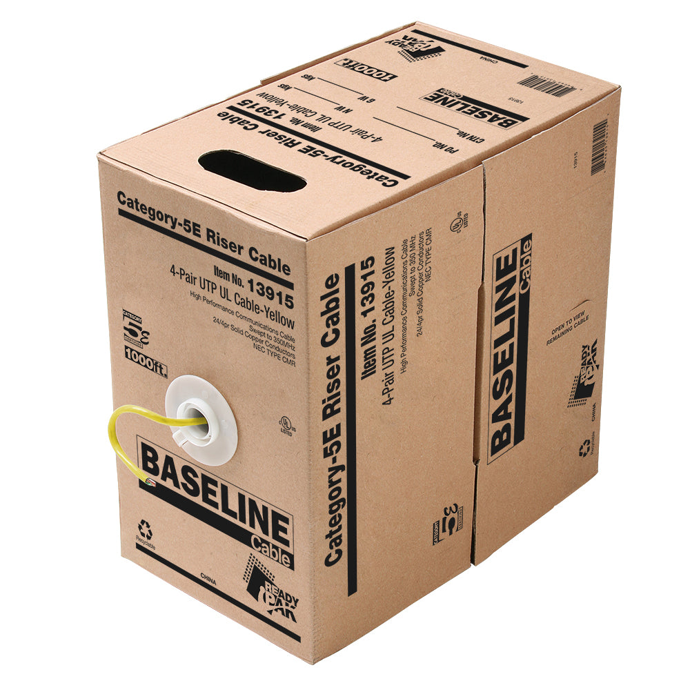 BASELINE 1000ft CAT5E UTP Solid Cable - 24 AWG Riser-Rated, Yellow ...
