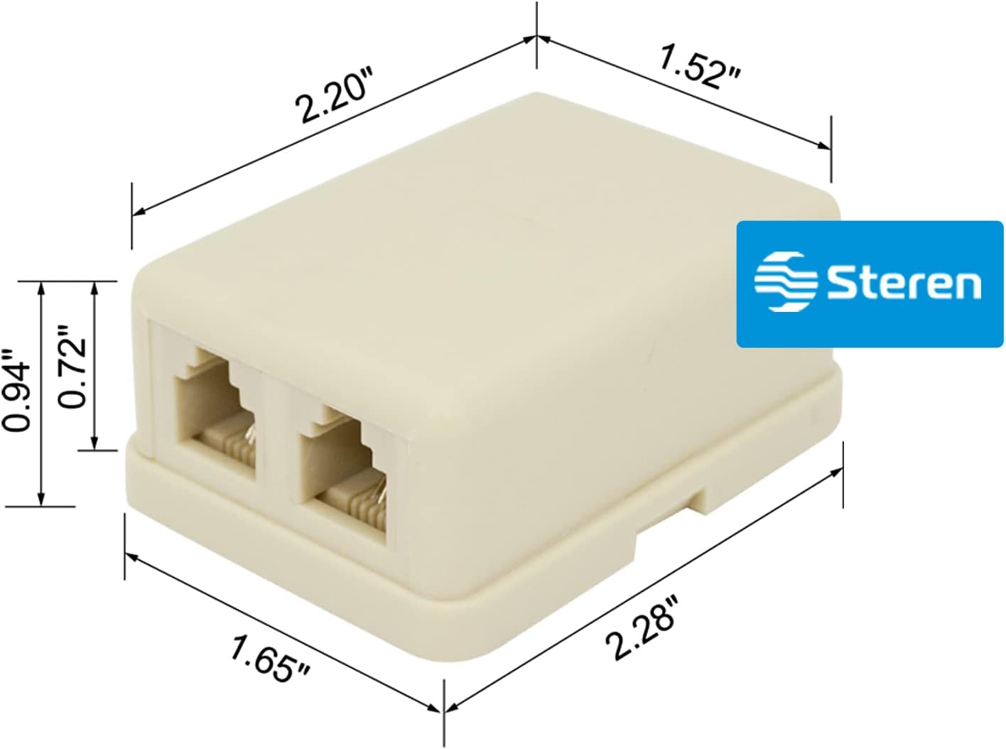 Steren High-Impact ABS Plastic 2-Line 4C Modular Telephone Surface Jack ...