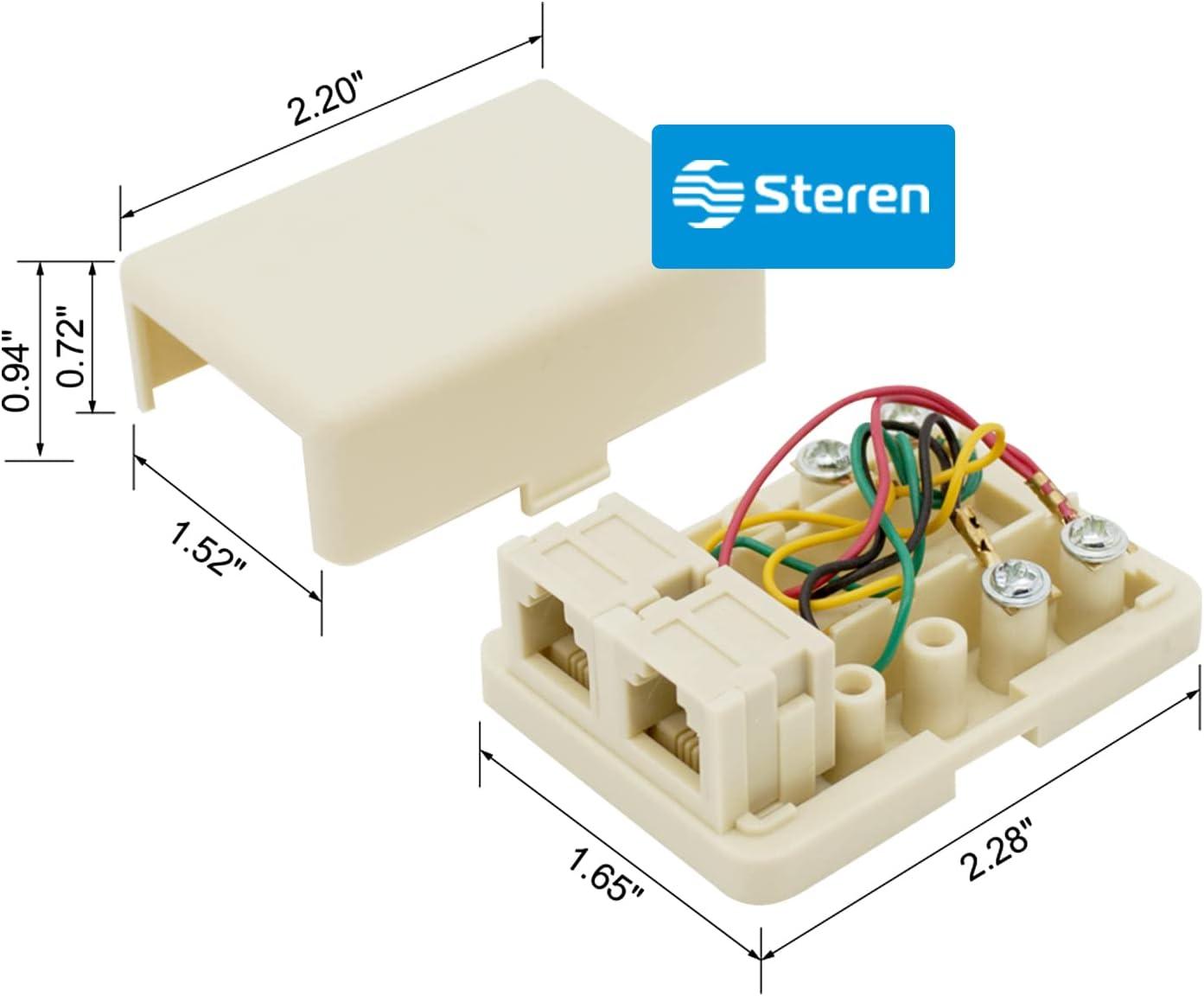 Steren High-Impact ABS Plastic 2-Line 4C Modular Telephone Surface Jack - Enhance your ...