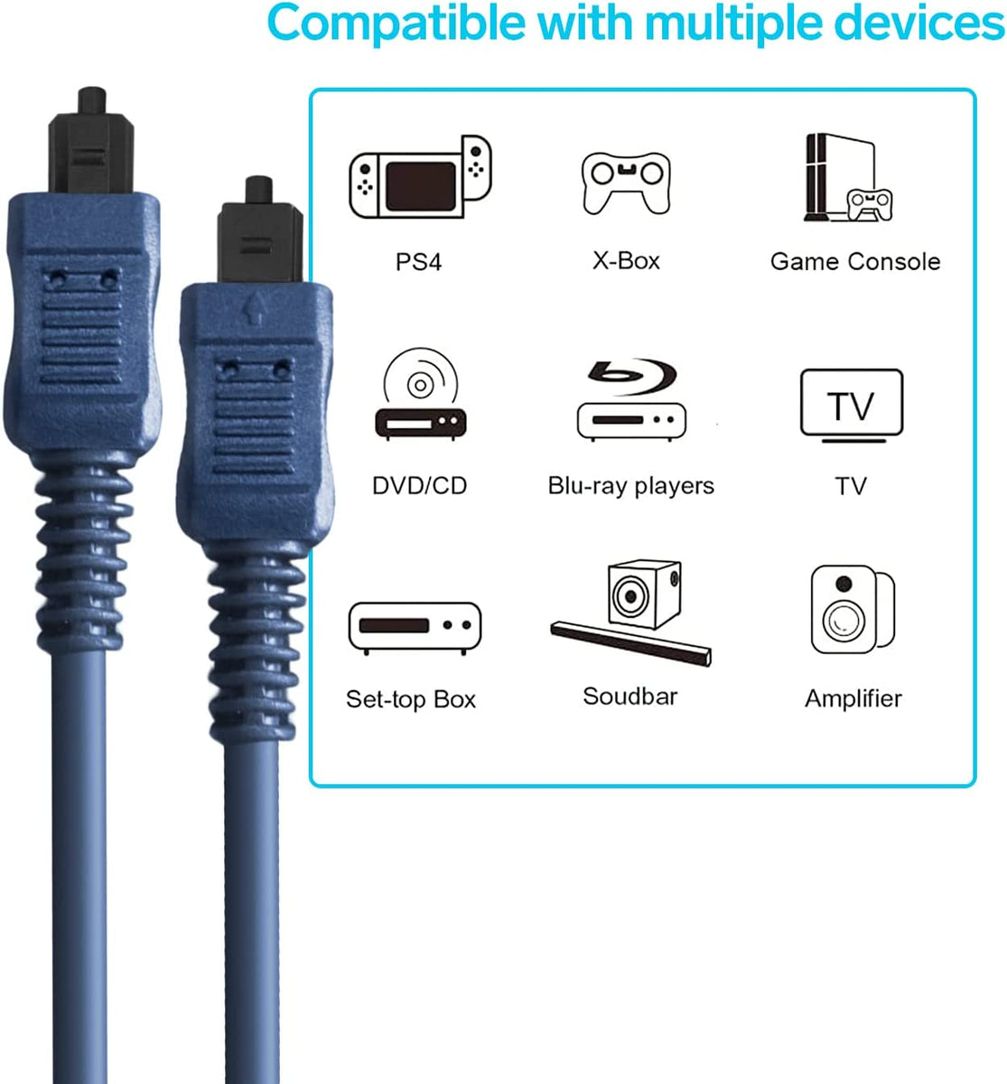 STEREN TOSLINK Digital Audio Cable - 25ft Length - Crystal Clear Sound ...