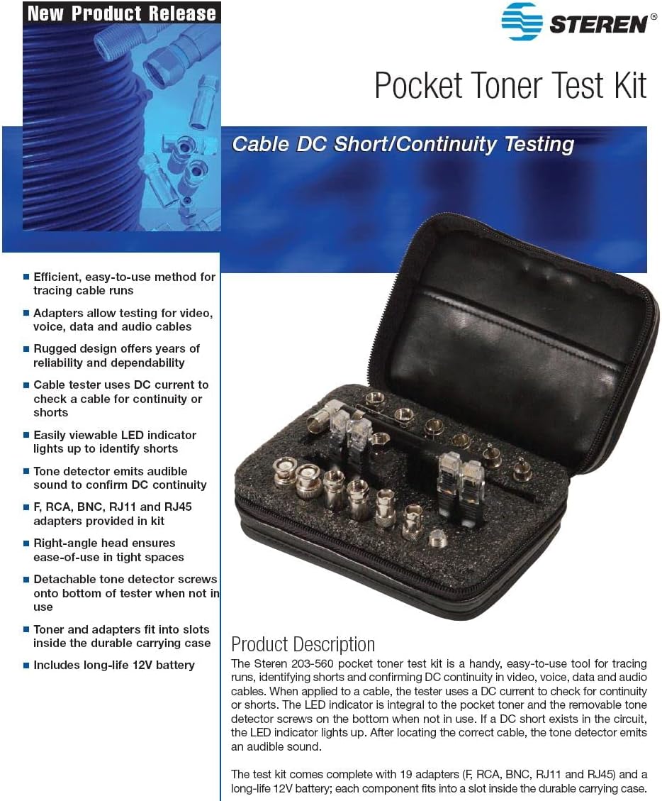 STEREN Pocket Toner Test Kit Coaxial Cable BNC RJ Continuity Short ...