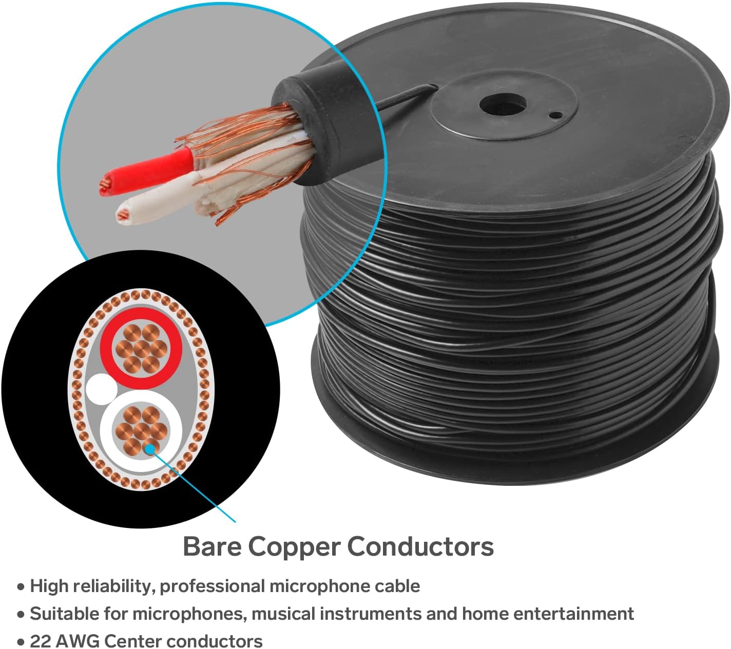 STEREN 1000ft 22AWG 2-Conductor Microphone CableSteren ProAudio ...